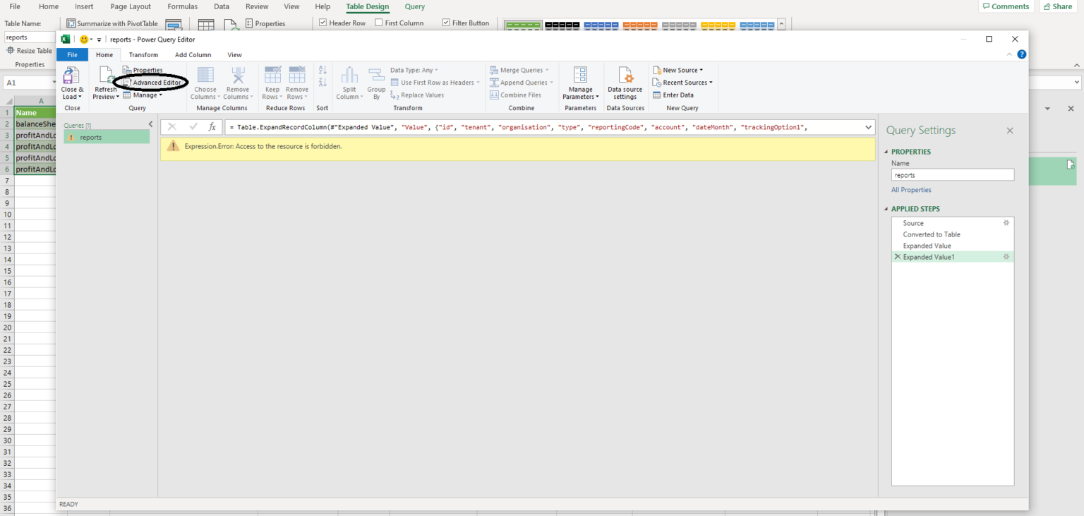 What to do when I get an error 'Exception of Type 'microsoft.mashup.engine.interface ...